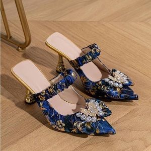 Shoes | Royal Blue Decorative Mule Heels | Poshmark